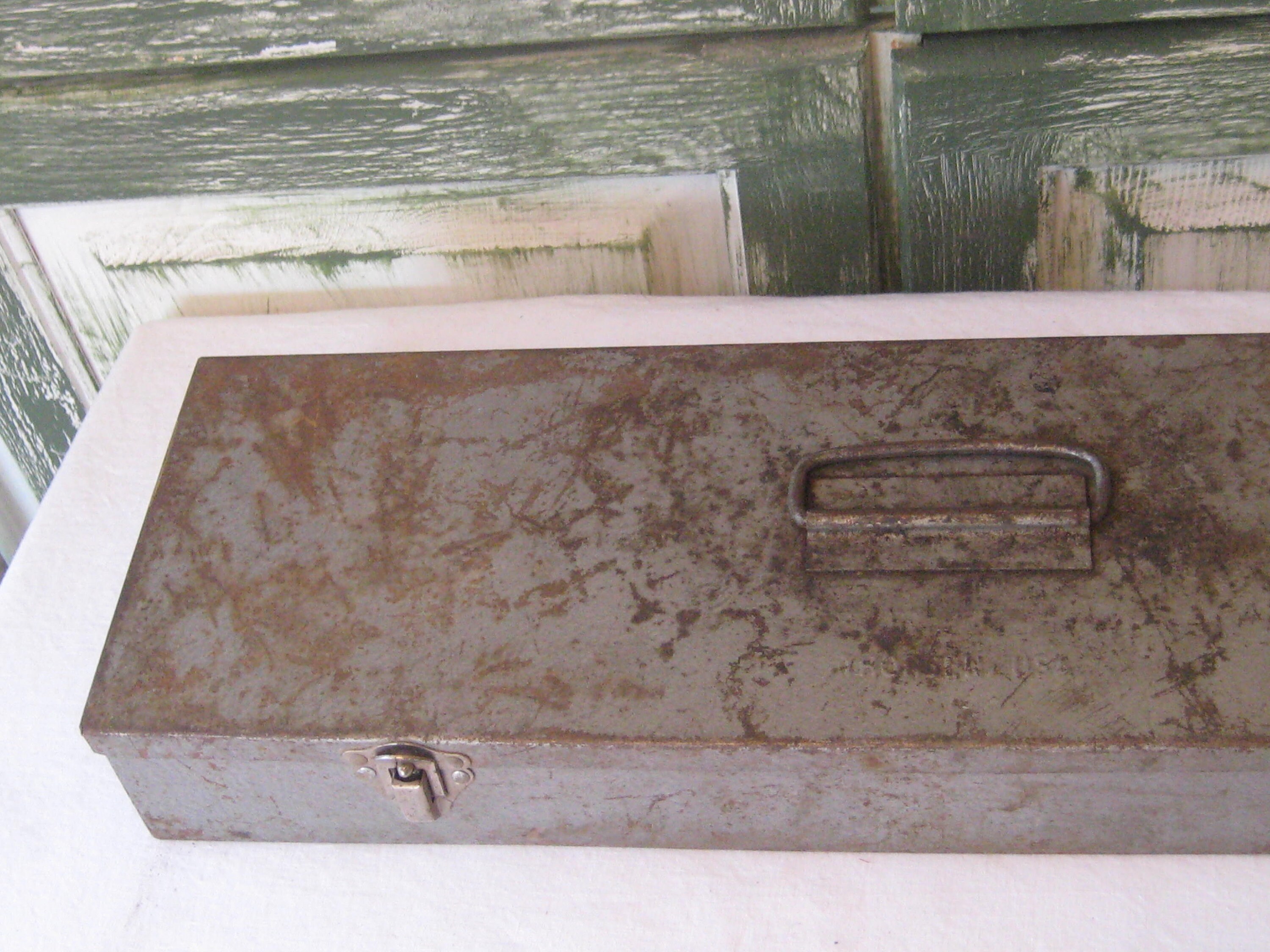 Long narrow metal tool box rustic distressed primitive thin | Etsy