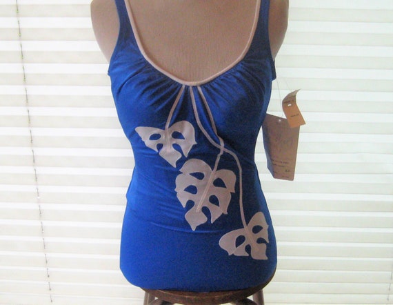 Vintage Bathing Suit One Piece Royal Blue Swim Suit White | Etsy