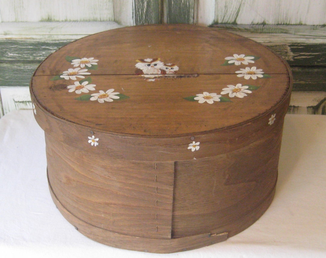Vintage Round Wood Cheese Box, Lidded Wooden Crate, Hand Painted ...