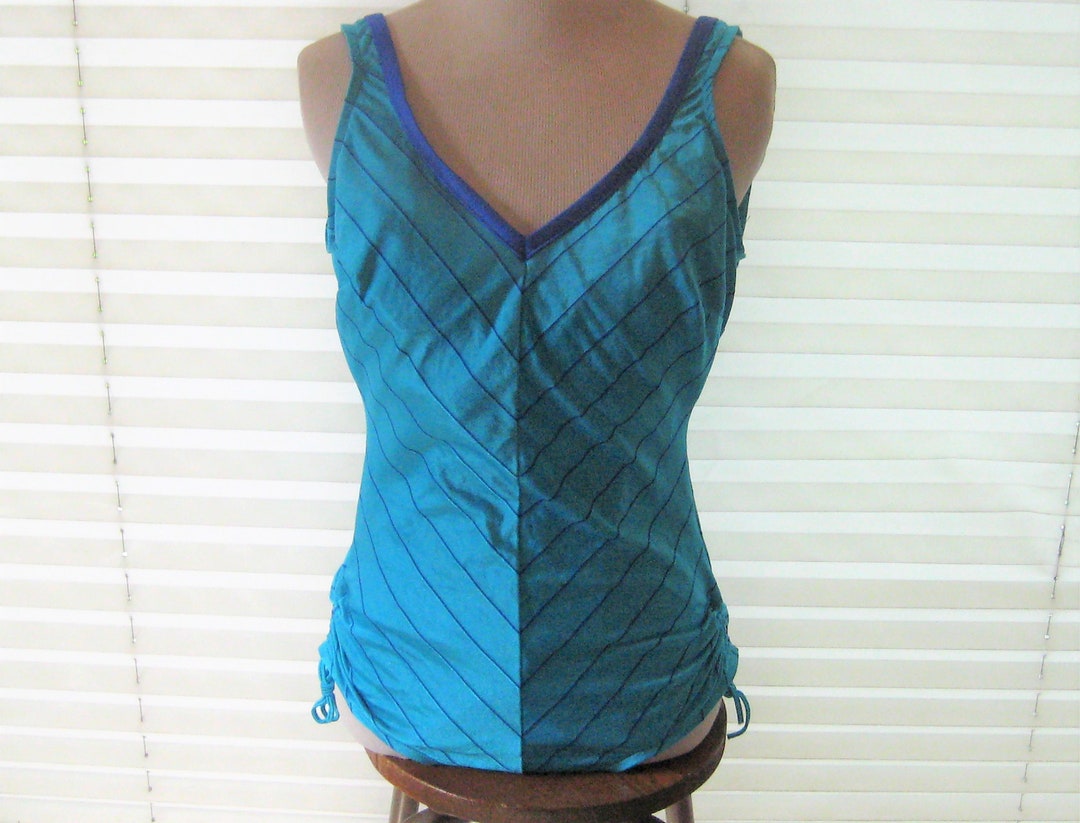 Vintage Turquoise and Blue Bathing Suit, One Piece Swimwear, Robby Len ...