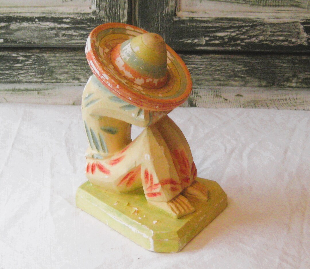 Antique Plaster Mexican Man Figurine, Single Bookend, Sombrero Hat ...