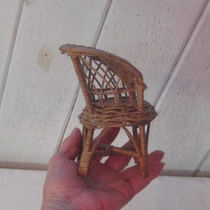 Vintage Miniature Wicker Chair and Ottoman Stool, Doll Chair, Mid ...
