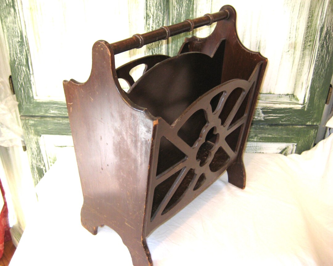 Antique Wooden Victorian Magazine Rack, Brown Wood, Decorative ...