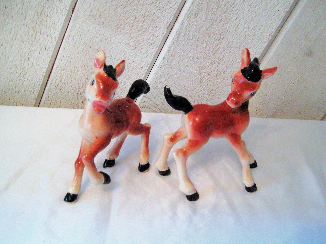 Pair of Ceramic Ponies Vintage Pony Figurine Brown Pony - Etsy