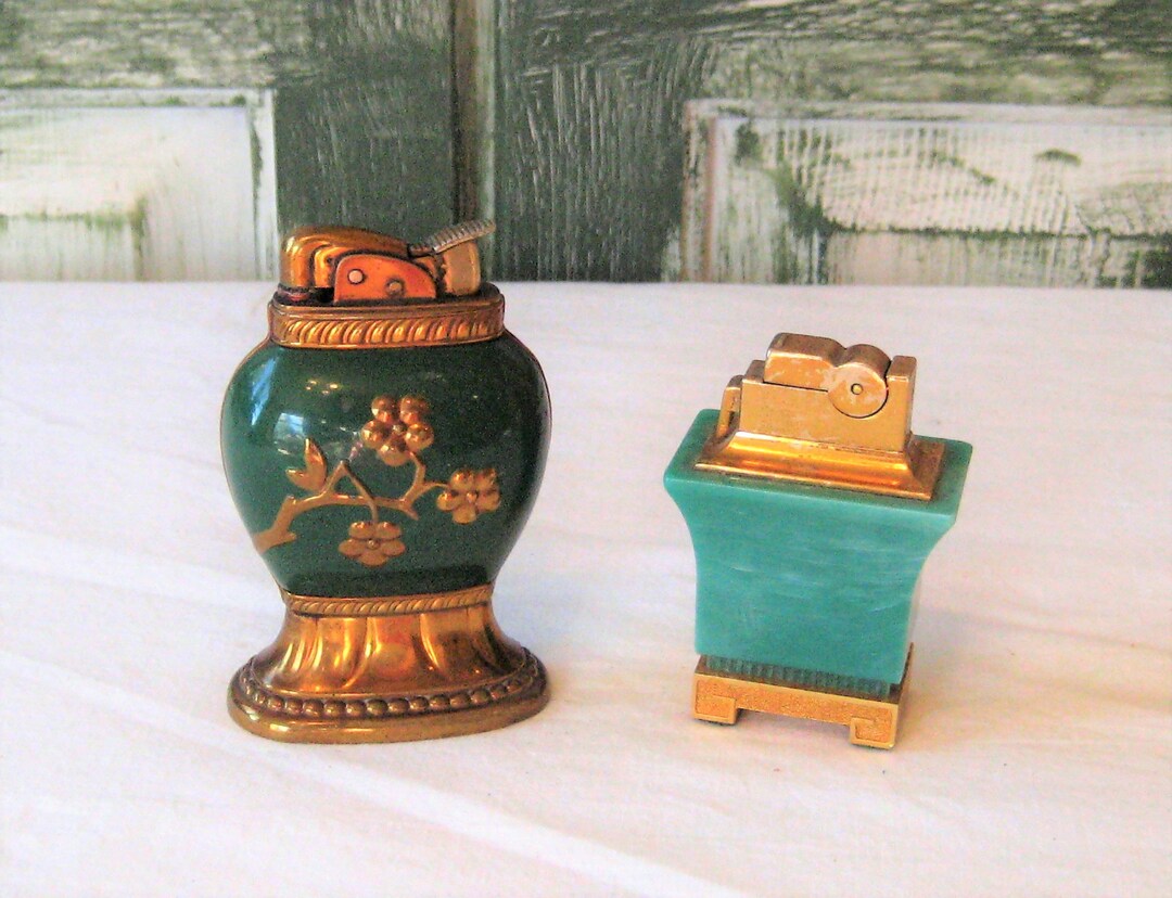 Antique Table Top Lighters, Art Deco 30s 40s 50s, Green Bakelite Stone ...