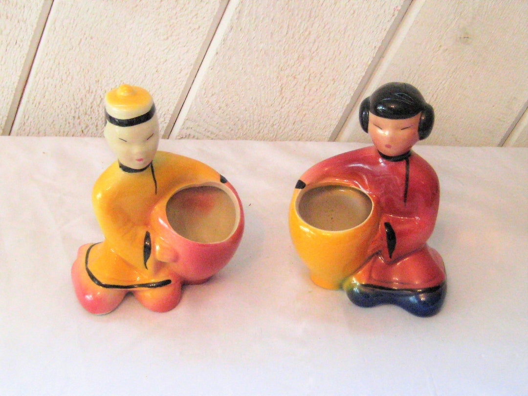 Pair of Asian Couple Indoor Planters, Chinese Man Woman Statues ...