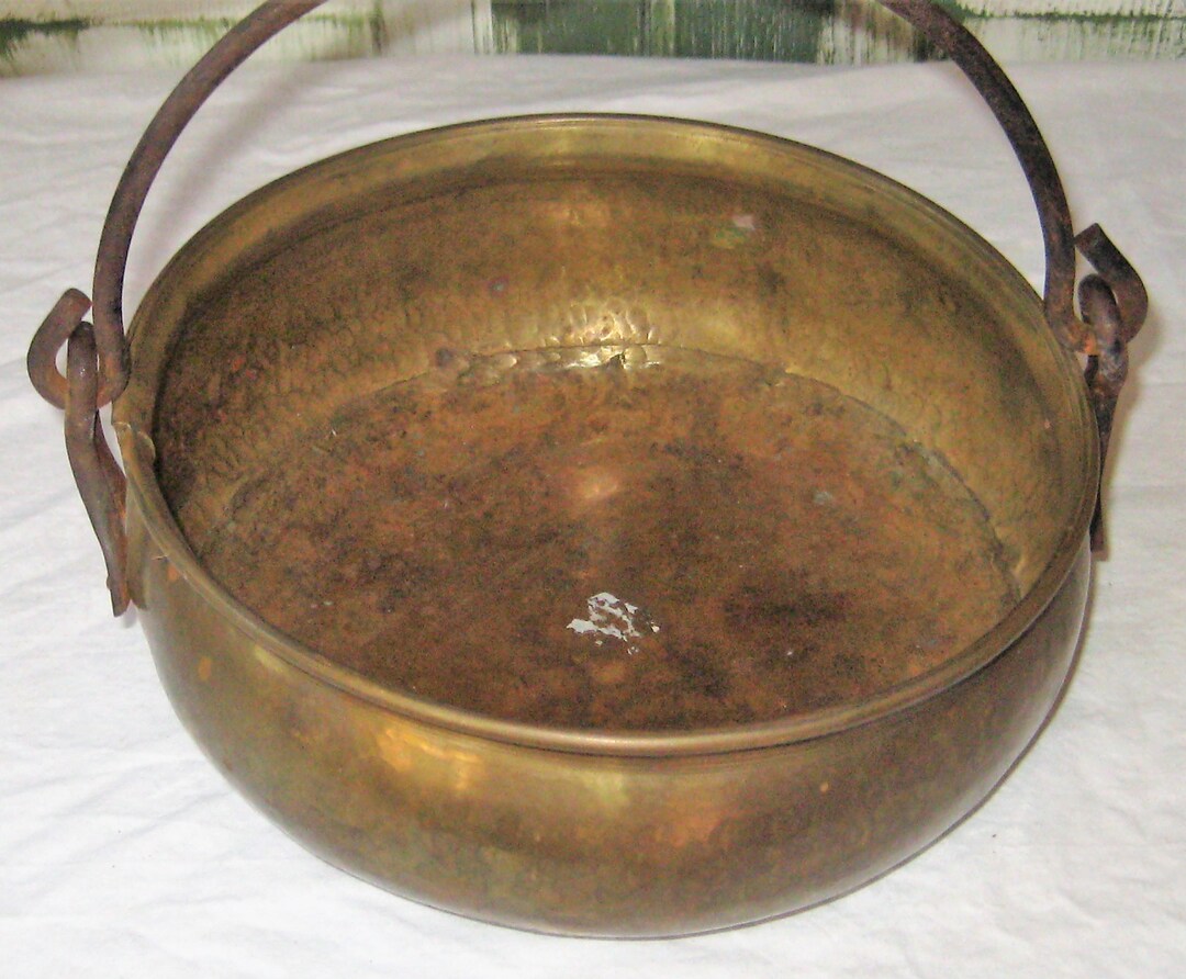 Antique Hammered Brass Indoor Planter, Metal Pot With Folding Center ...