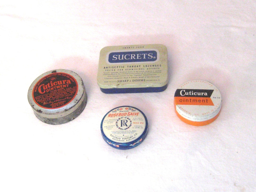 Vintage Collection of Small Round Medicinal Tins, Tiny Lidded Metal ...