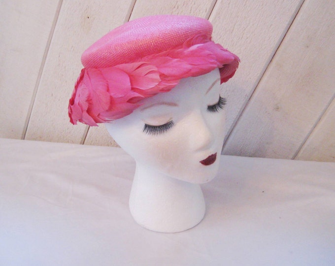Bright Pink Feather Hat, Formal Hat, Summer Hat, Church Sunday Hat, Mid ...