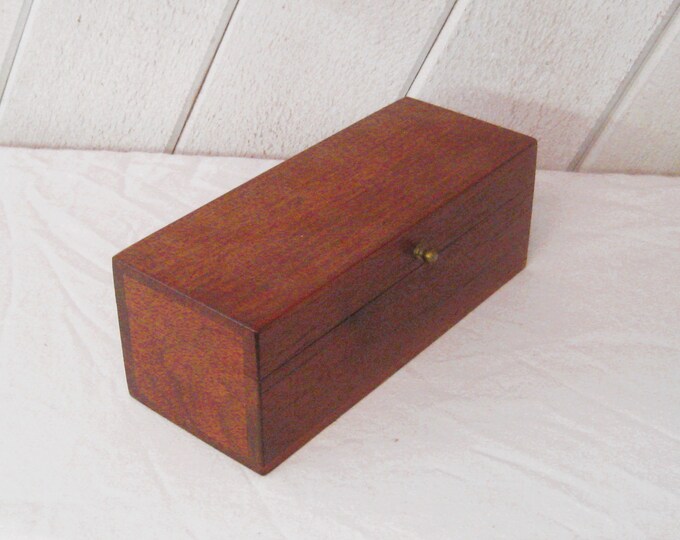 Vintage Walnut Wood Box, Hinged Lid, Long Narrow Box, Stash Keepsake ...