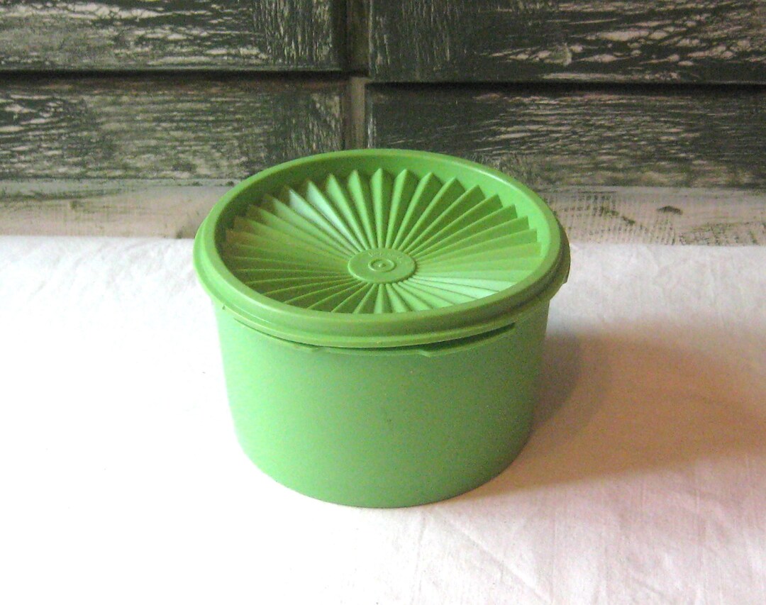 Vintage Bright Green Tupperware Cannister, Petite Plastic Lidded Round ...