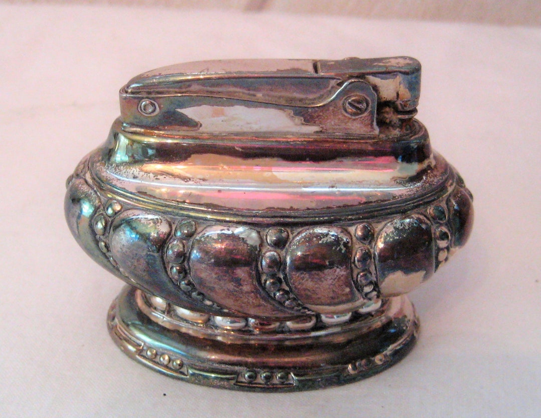 Silverplate Table Lighter, Crown, Tarnished Silver Mid Century Lighter ...