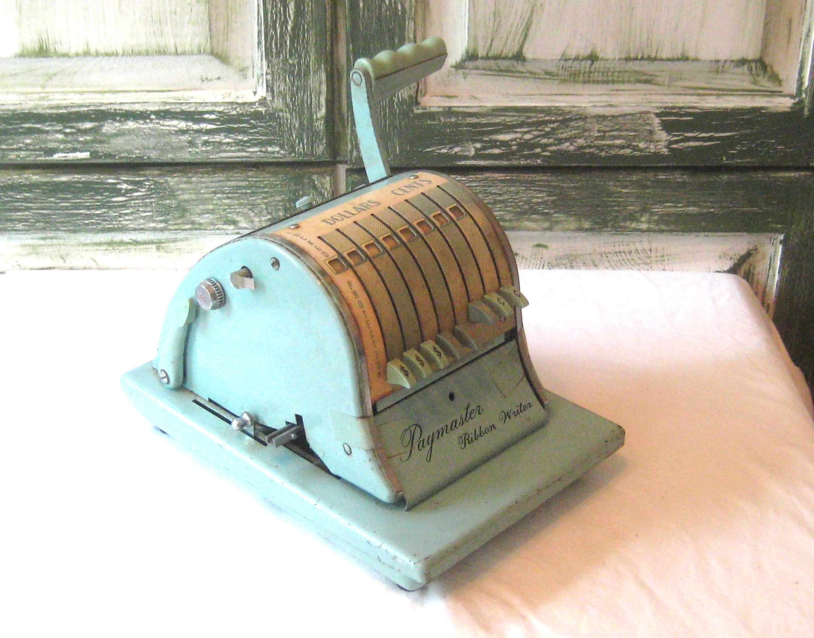 Antique Paymaster Ribbon Writer Check Adding Machine Mint Green Metal Heavy Cast Metal Mid Century 30s 40s 50s Primitive Office Decor Etsy Canada