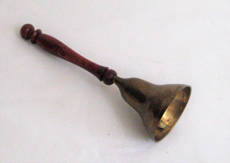 Large Brass Bell With Wood Handle Dinner Bell Tarnished - Etsy