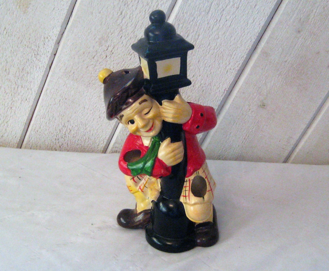 Antique Ceramic Drunk Man in Kilt Hugging Lamp Pole, Stir Stick Holder ...