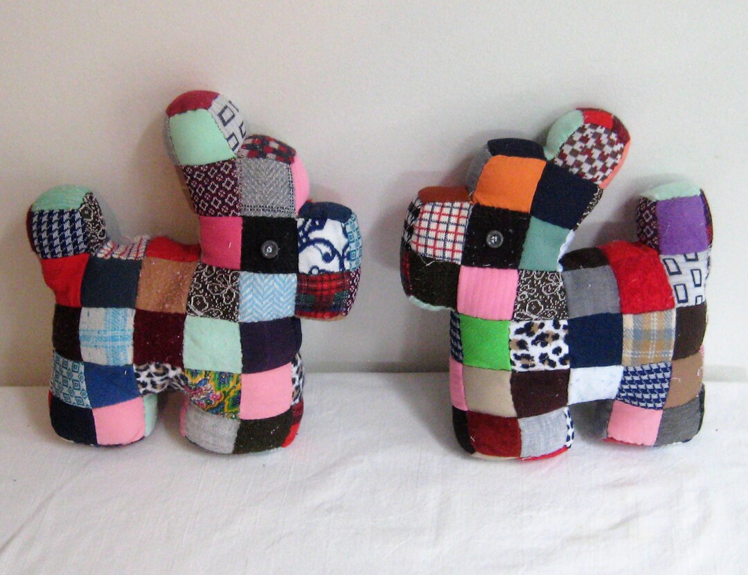 Vintage Patchwork Quilt Dog Pillow, Stuffed Puppy Dog, Plushie Animal ...