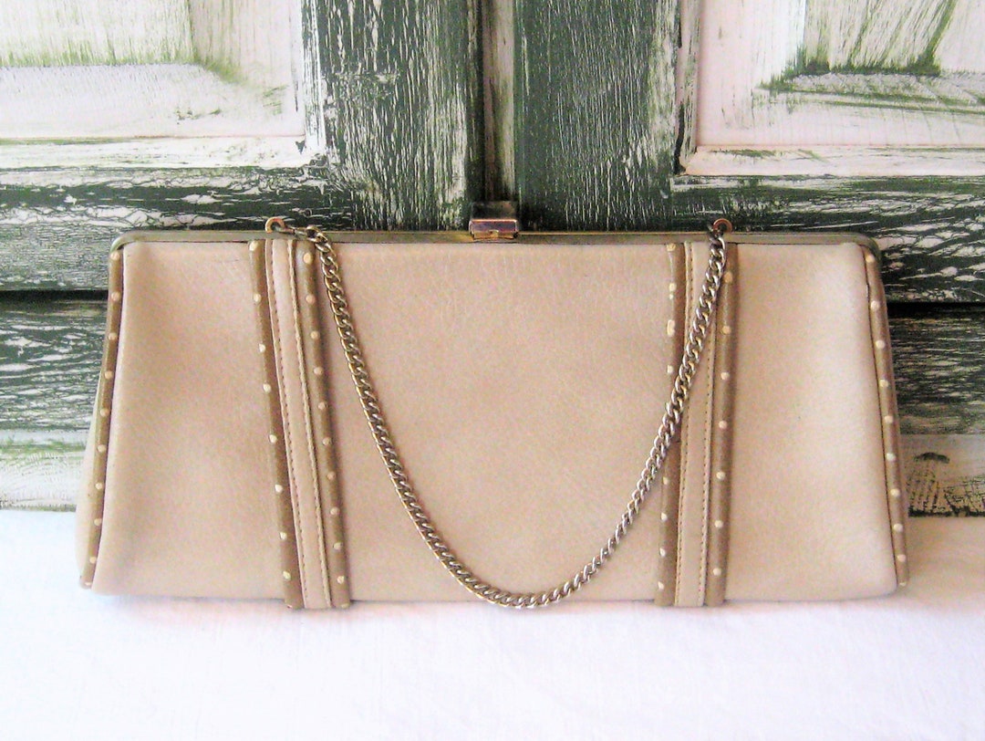 Vintage Top Handle Clutch, Tuck in Handle Beige Oatmeal Color, Silver ...