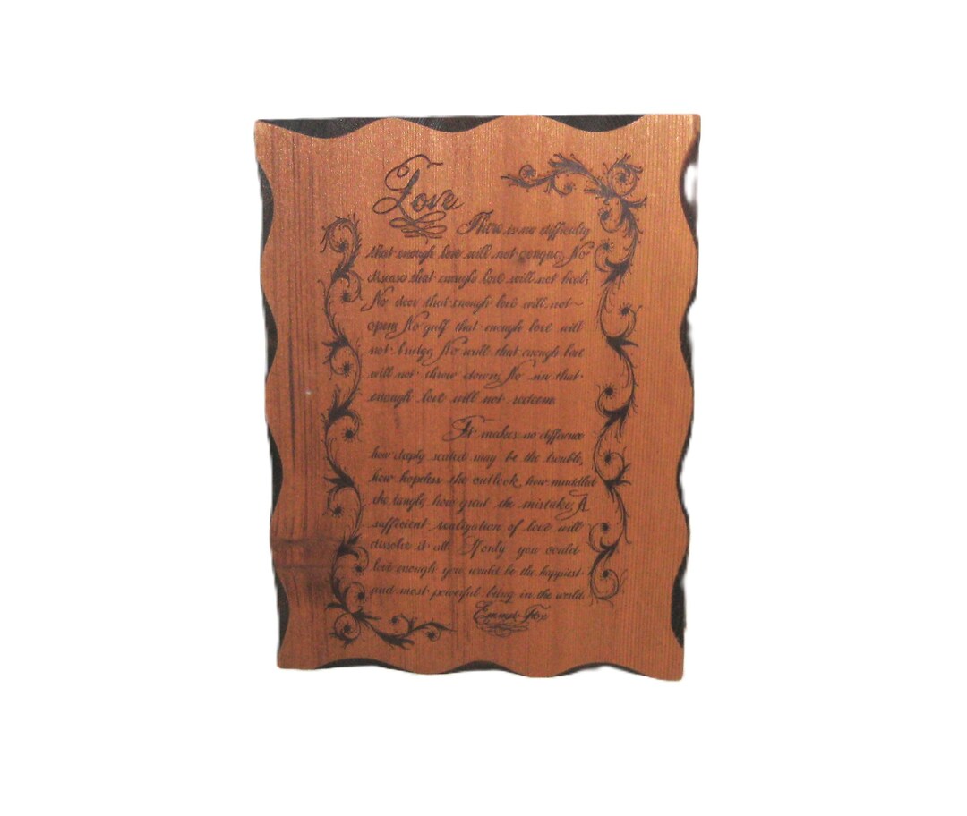 Vintage Redwood Love Poem by Emma Fox, Brown Wood Plaque Hewn Sides ...