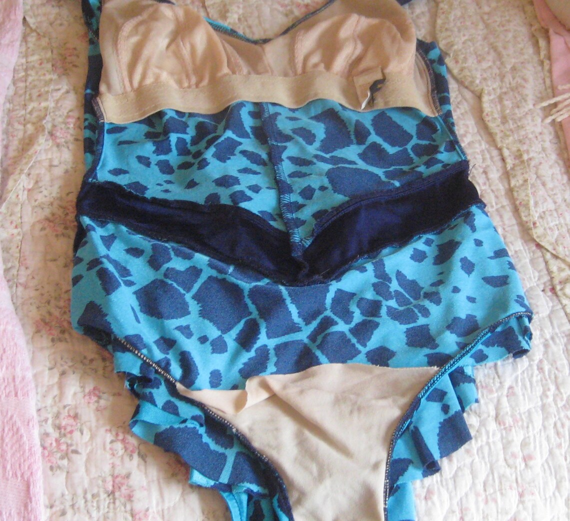 Vintage one piece bathing suit turquoise navy blue ruffled | Etsy