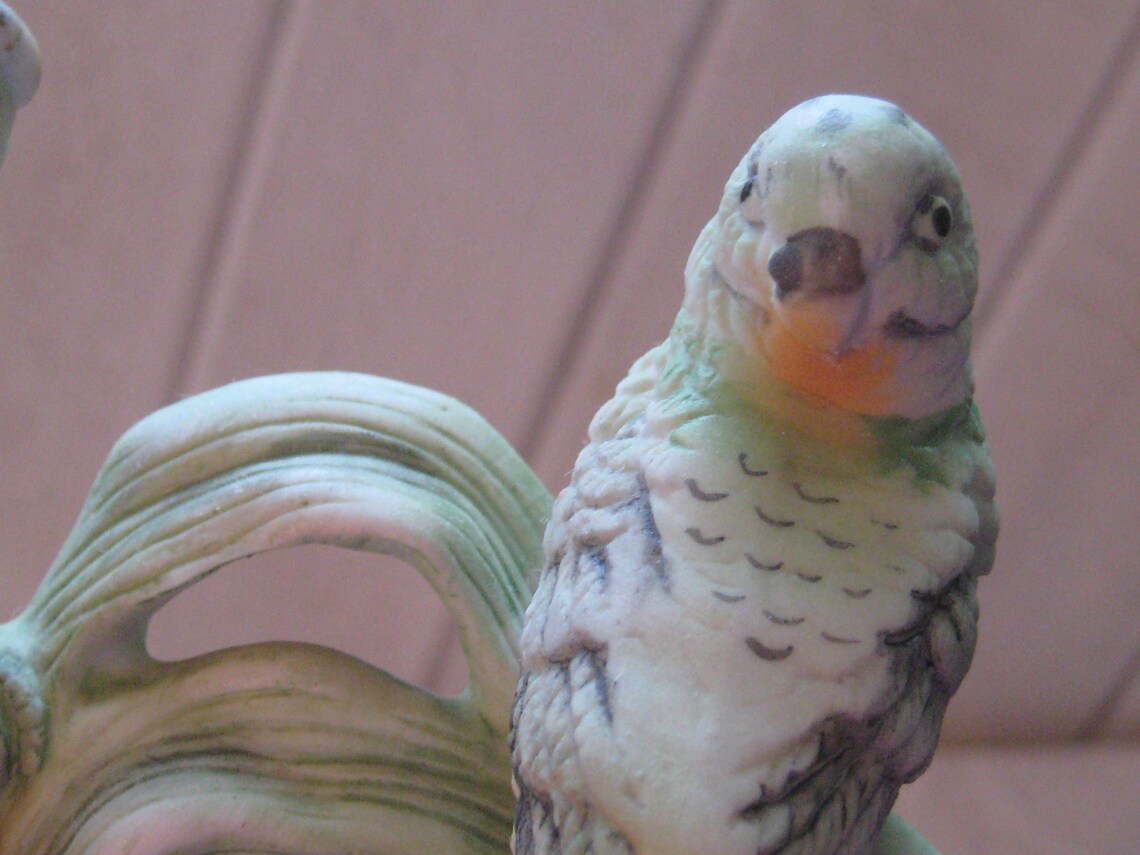 Vintage Porcelain Parakeet Statue Pair of Bright Green Exotic | Etsy