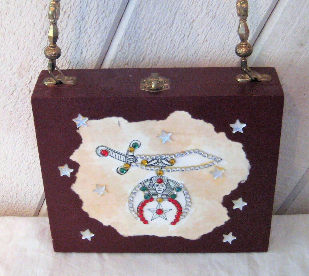 Wood Cigar Box Purse, Vintage Handmade, Wooden Hard Top Handle Handbag ...