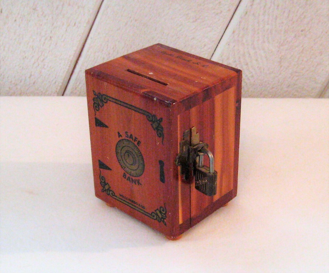 Antique Cedar Wood Safe Bank, Wells Fargo & Co., Souvenir of Myrtle ...