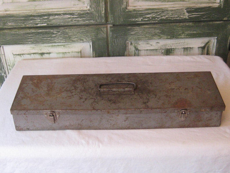 Long Narrow Metal Tool Box Rustic Distressed Primitive Thin - Etsy