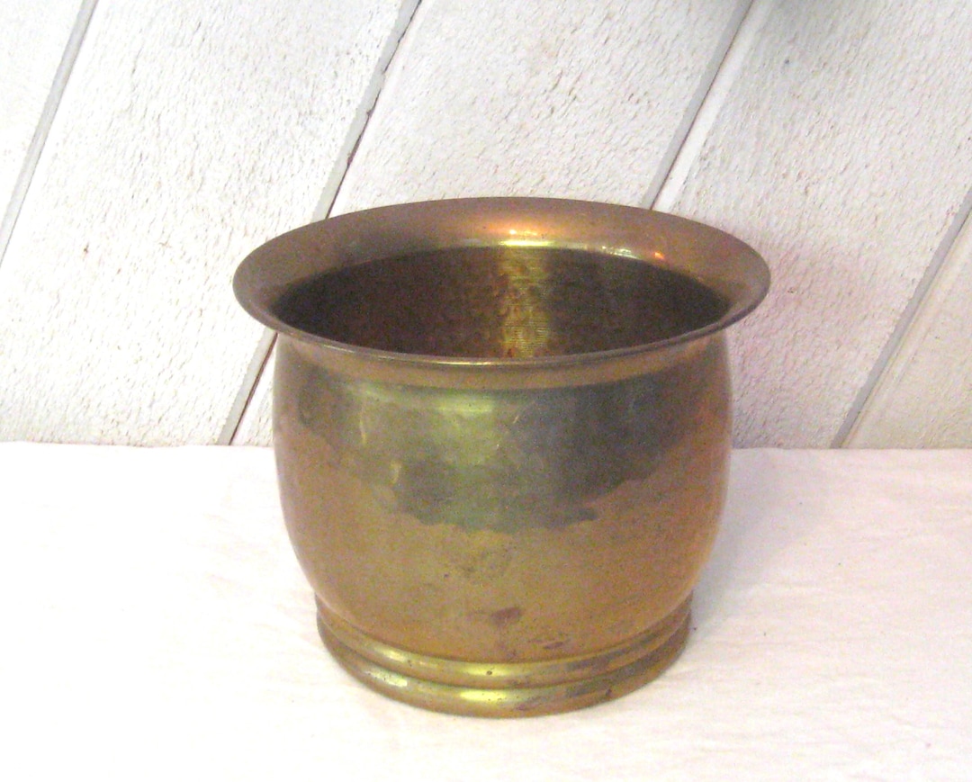 Vintage Brass Indoor Planter, Hammered Gold Metal Planter Pot, Made in ...