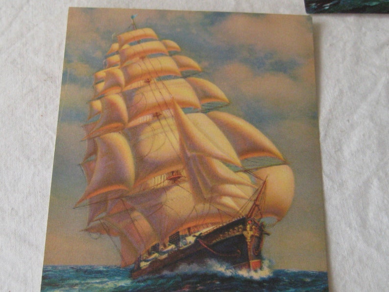 Antique Lithograph Mast Ship Picture Large Boat at Sunrise - Etsy