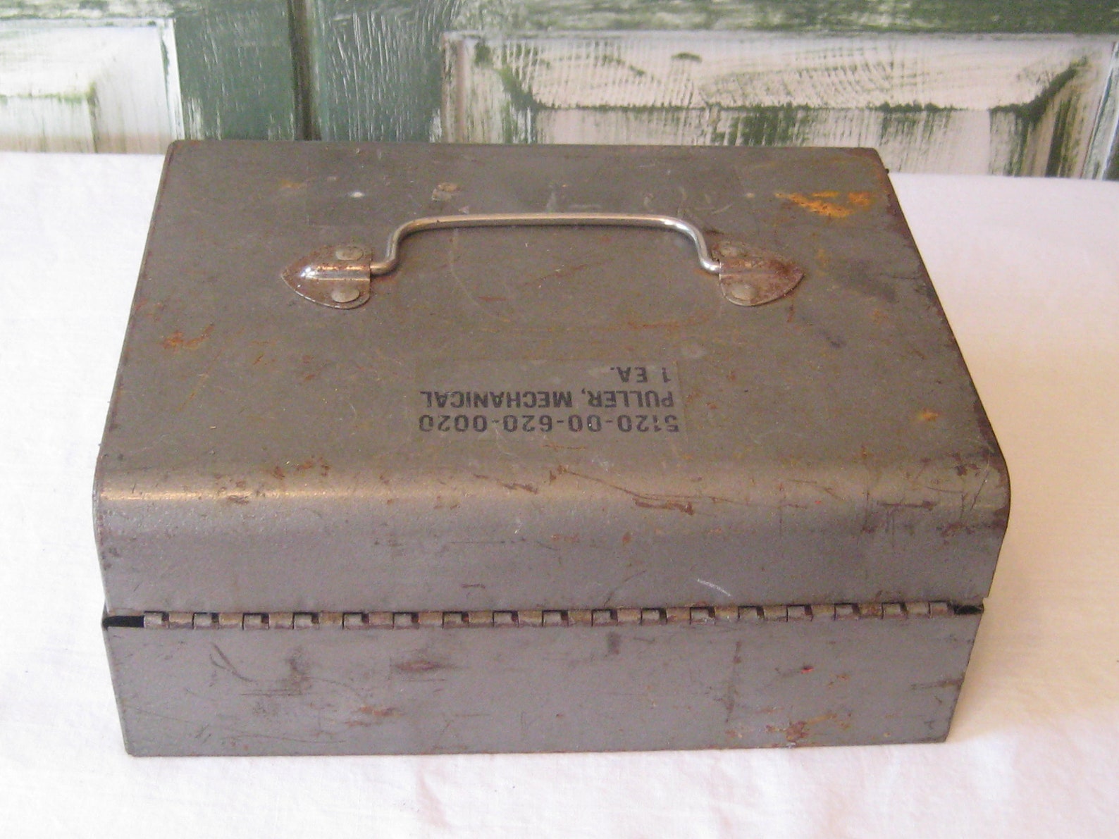 Rustic Gray Metal Tool Box, Petite Size, Hinged Lid, Mechanics Box ...