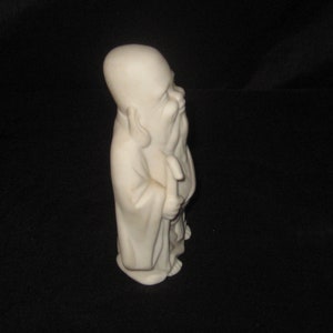 White Ceramic Buddha Statue Old Asian Bald Man With Cane - Etsy