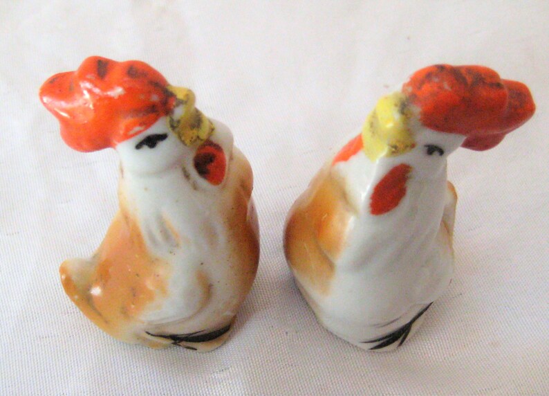 Miniature Rooster Salt and Pepper Shakers Orange Brown White | Etsy