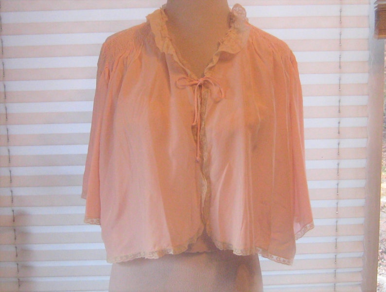 Pink Bed Jacket Short Robe Summer Robe Pink Lace Trim Etsy