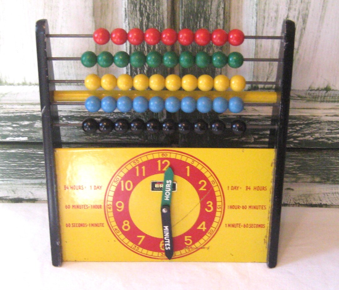 Vintage Wood Abacus, Clock Time Learning Tool, Vintage Kids Children ...