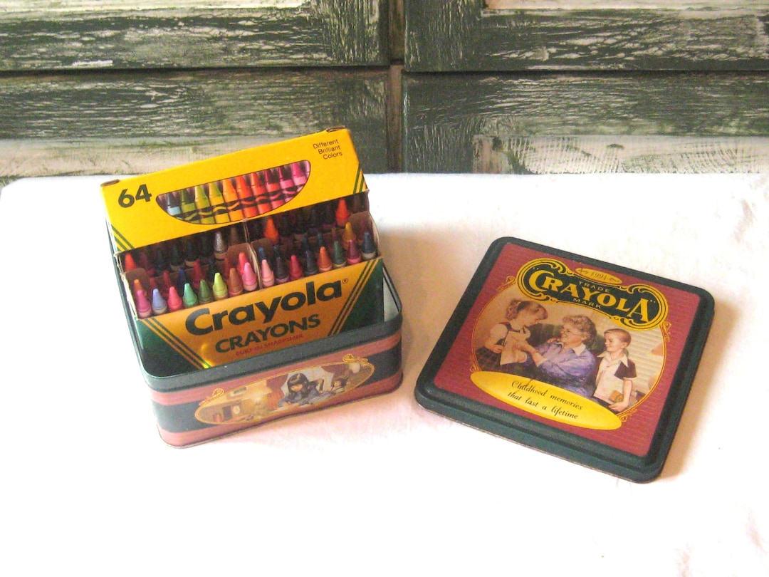 Vintage Tin Crayola Box With Large Box of Crayons, 1990s, Lift off Lid ...