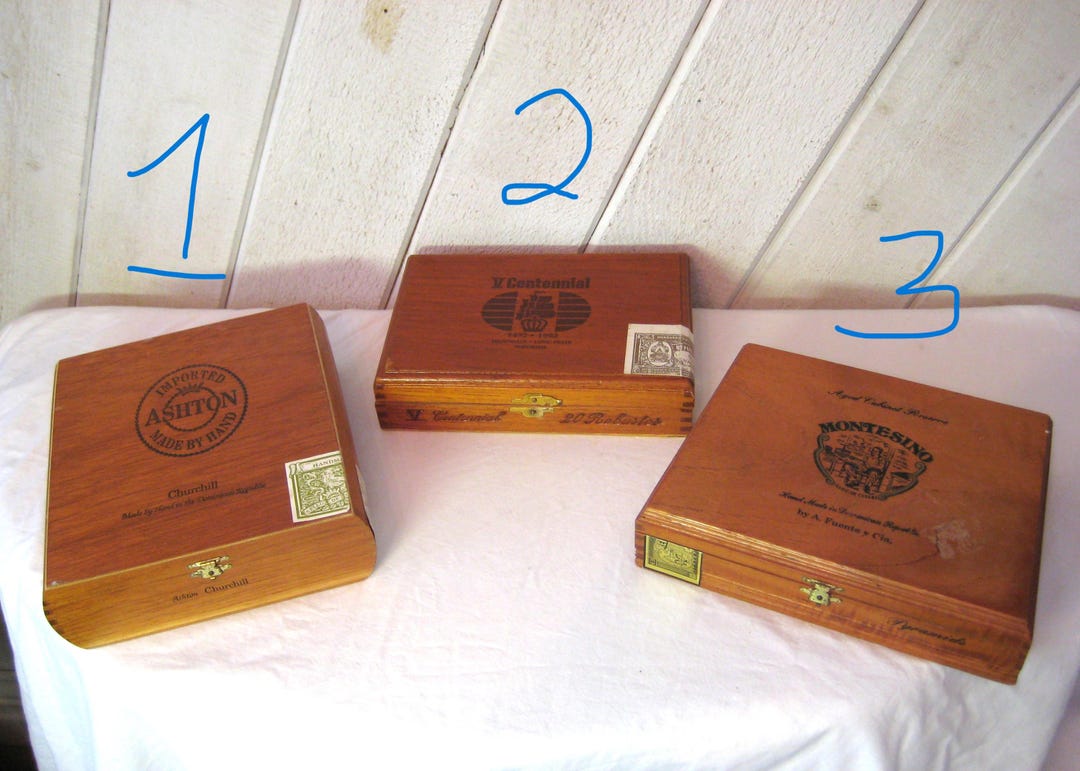 Vintage Wooden Cigar Box, Ashton, Centennial, Montesino, Hinged Lids ...