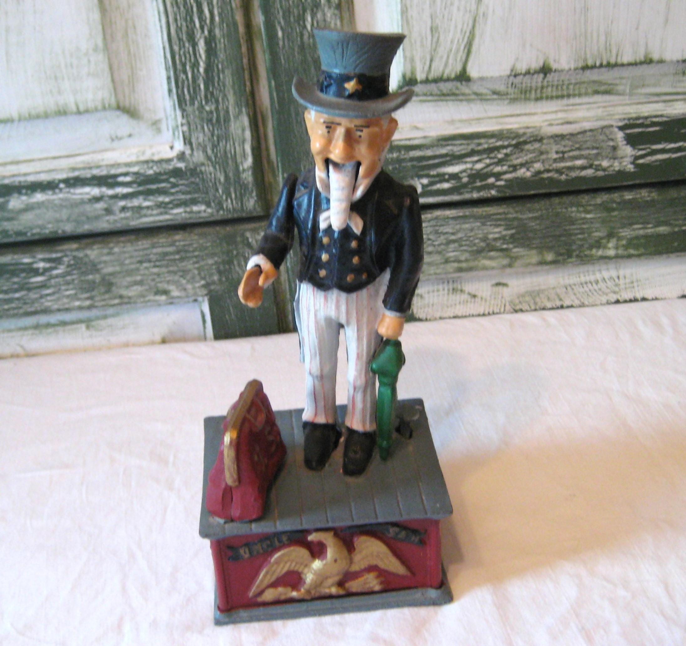 Vintage Cast Iron, Uncle Sam Piggy Bank, Antique Reproduction Heavy ...
