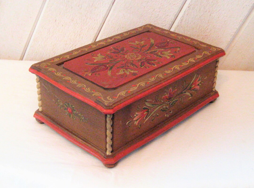 Vintage Ornate Music Box Hinged Lid Hand Painted Floral - Etsy