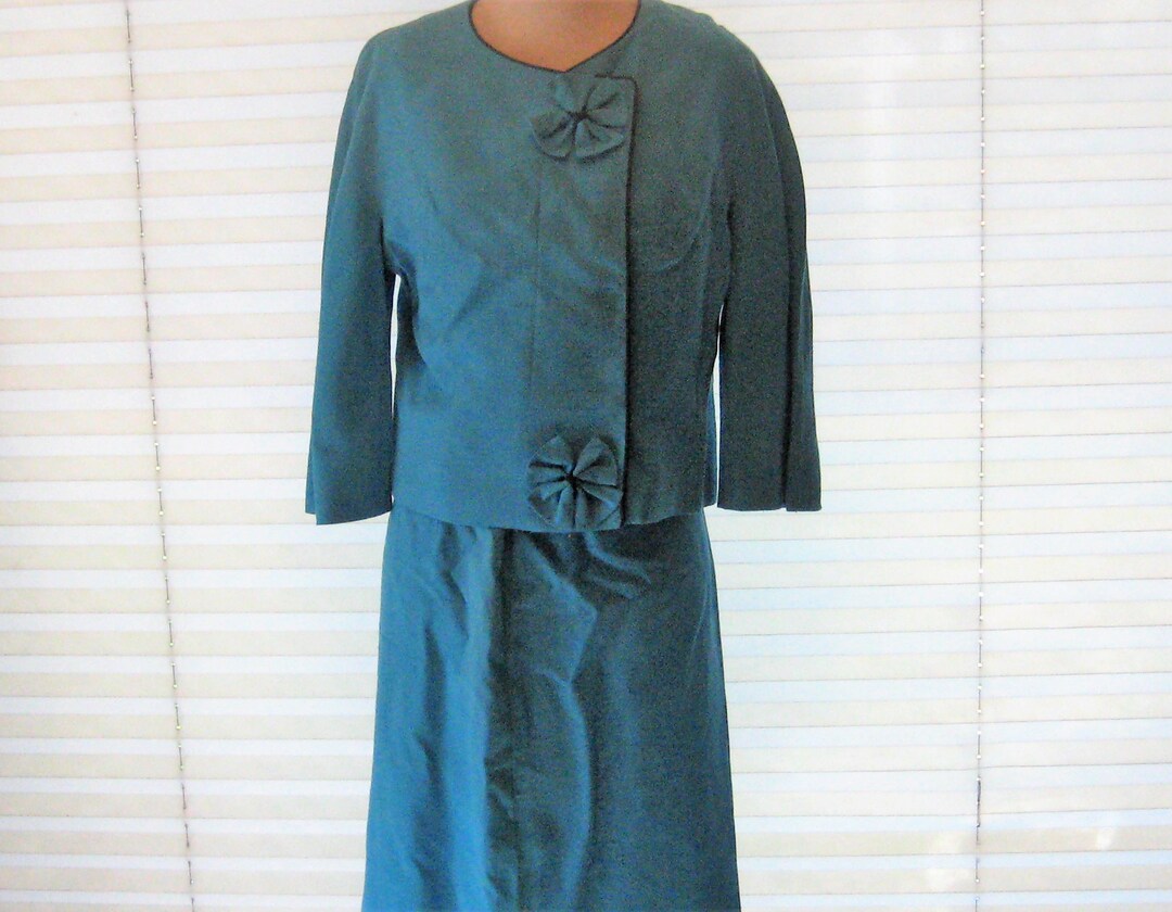 Turquoise Silk Womens Suit, Bolero Jacket Blazer, Wiggle Skirt, 40s 50s ...
