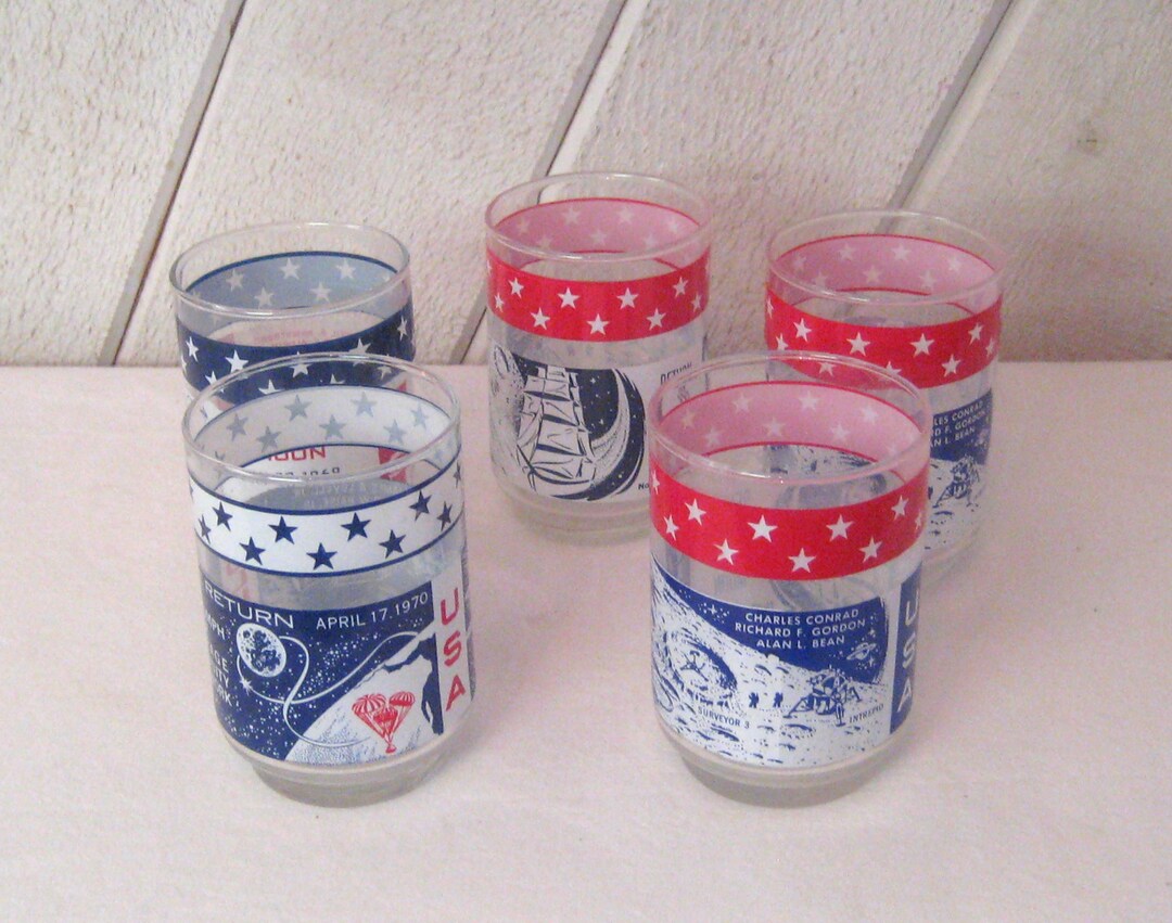 Vintage Apollo Moon Drinking Glasses, Commemorative Man on the Moon ...