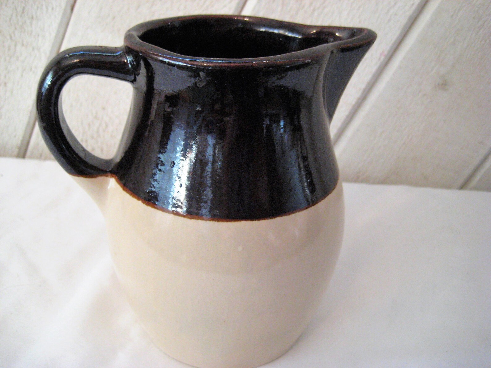 Brown Glazed Jug Pitcher, Stoneware Crock, One Quart Liter Water Jug ...