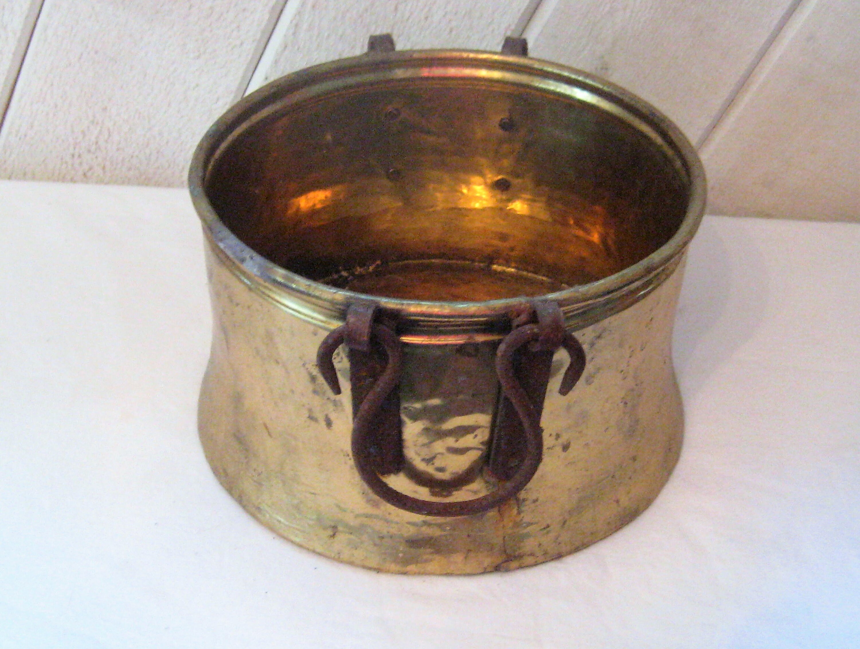 Decorative Brass Indoor Planter, Rusty Handles, Hammered Brass ...
