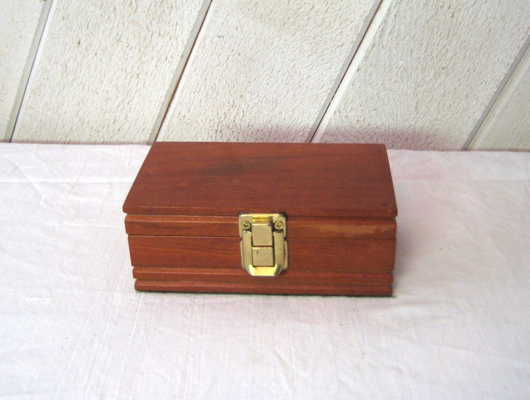 Vintage Petite Wooden Box, Hinged Lid, Brown Wood Small Rectangle Box ...