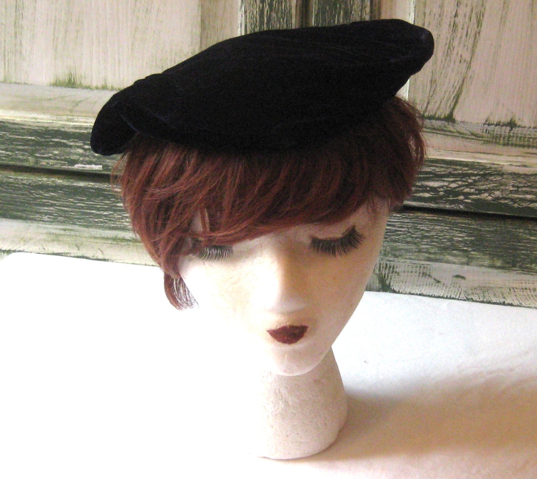 Antique Navy Blue Velvet Beret Joseph Thorne Co Cobalt Dark - Etsy