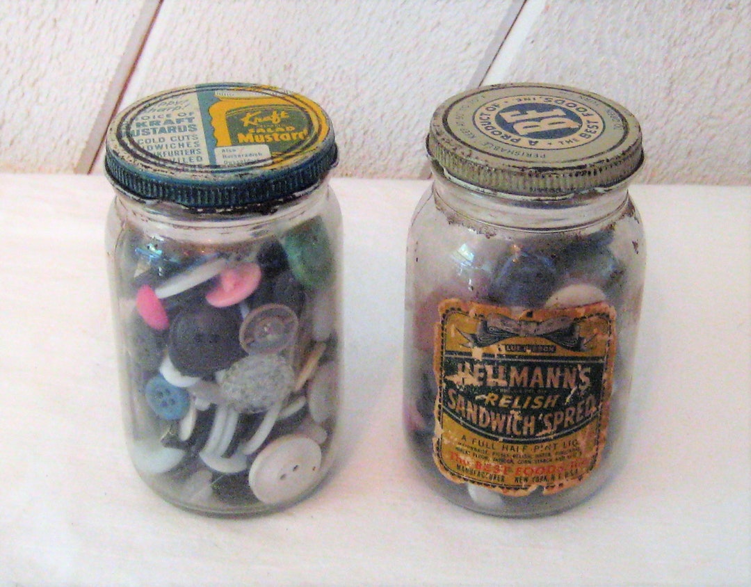 Antique Glass Jars With Buttons, Instant Button Collection, Clear Glass ...