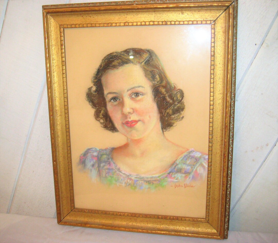 Orpha Klinker Pastel Portrait Painting, Vintage Framed Picture of Young ...
