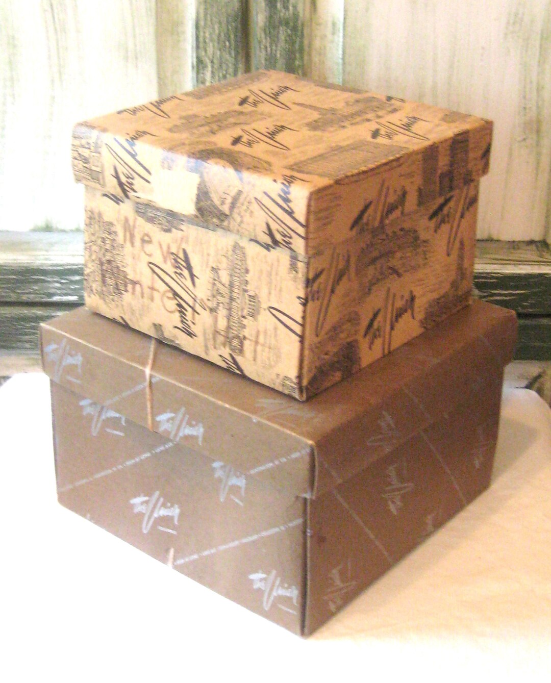 Pair of Vintage Square Hatboxes, MCM Union Hat Boxes, Beige Brown Mid ...