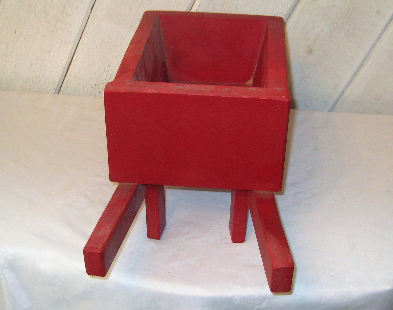 Small Red Wood Wheel Barrel, Outdoor Planter, Porch Decor, Solid Wood ...