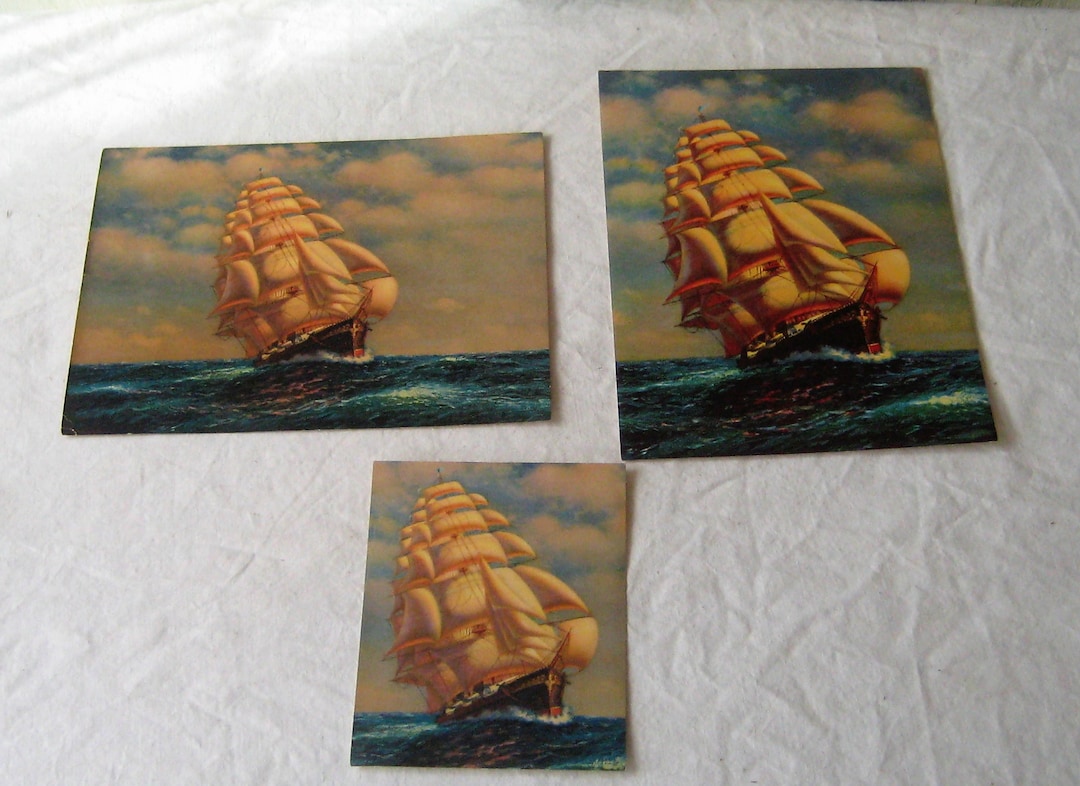 Antique Lithograph Mast Ship Picture, Large Boat at Sunrise Print ...