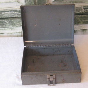 Rustic Gray Metal Tool Box, Petite Size, Hinged Lid, Mechanics Box ...